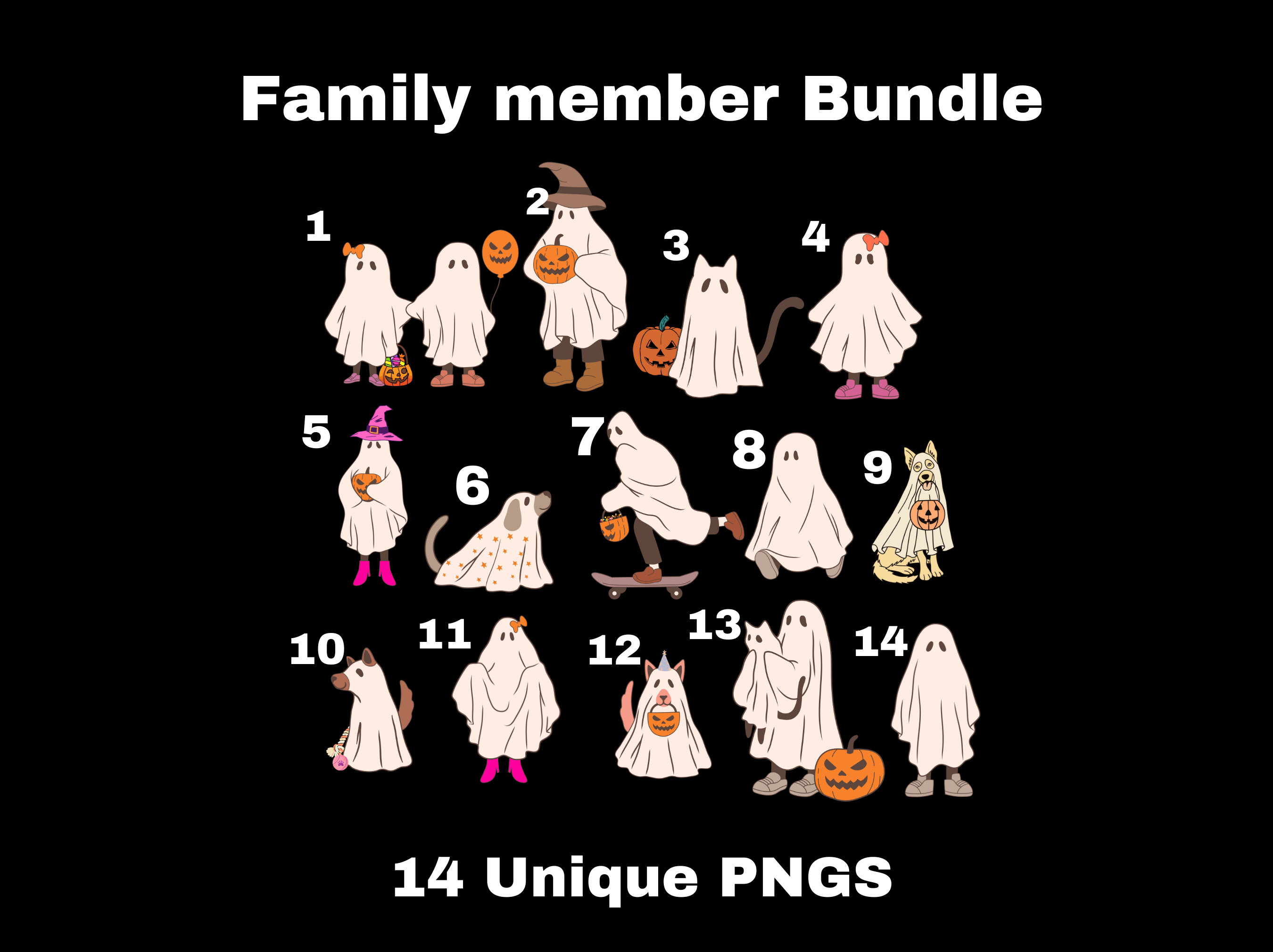 Family Member Ghosts PNG Bundle| Cute Family PNG Bundle | Ghost Family ...