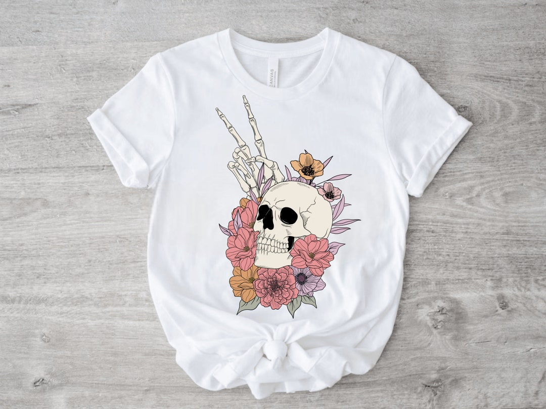 Floral Skull Peace Sign Png Halloween Spooky Season Png Skeleton Peace ...