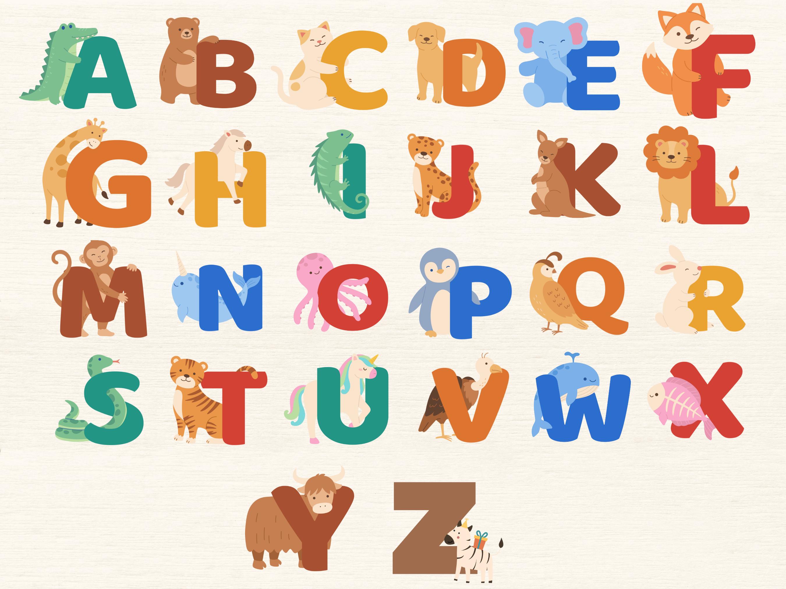 Educational Animal Alphabet PNG Bundle | Cute Printable Alphabet | ABC ...