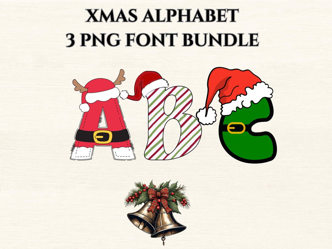 Christmas Alphabet Set of 3 PNG Bundle Xmas Doodle Alphabet Holiday ...