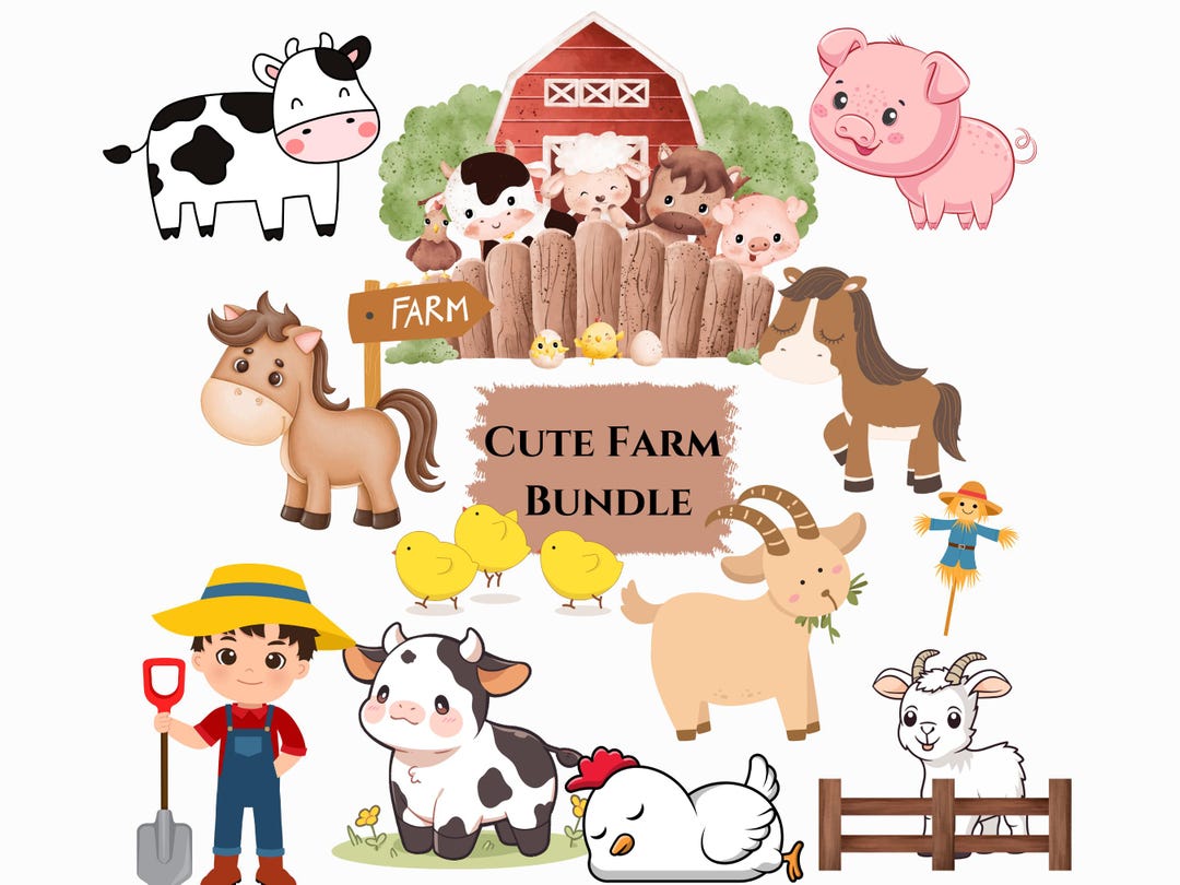 Cute Farm Clipart Bundle Adorable Farm Animal Clipart Set Farm Life ...