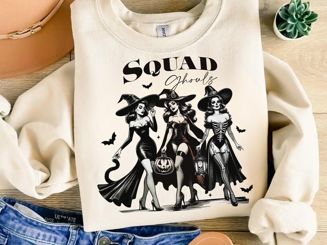Squad Ghouls Halloween Png | Halloween Friends Png | Retro Witches Png ...