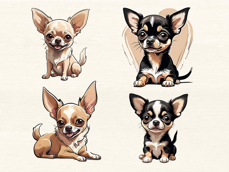 Cute Chihuahua Clipart Bundle | Adorable Chihuahua Cartoon PNG Bundle ...