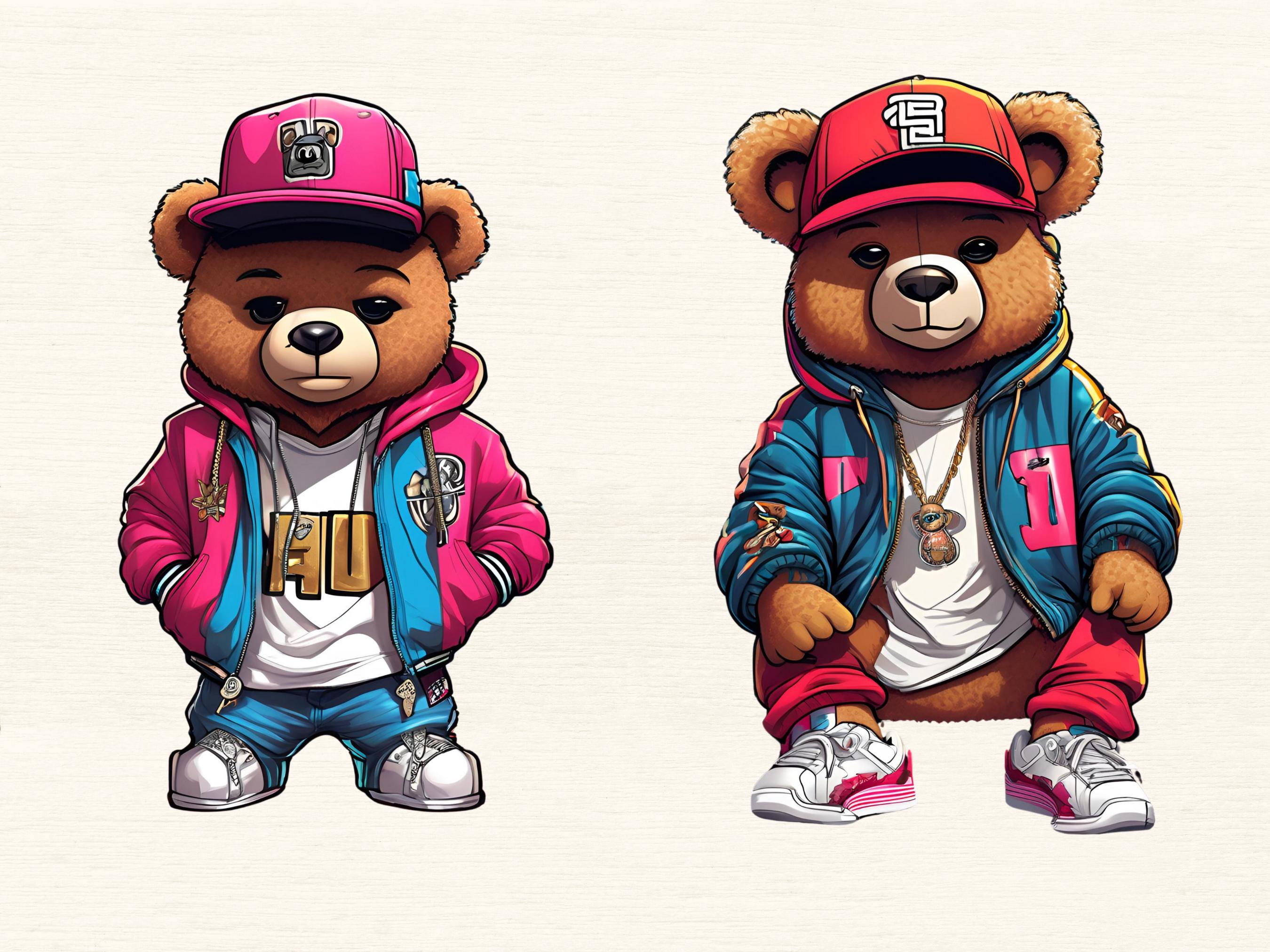 Hip-hop Teddy Bear Bundle | Cool Cartoon Bears in Snapbacks ...