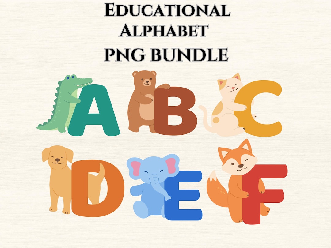 Educational Animal Alphabet PNG Bundle | Cute Printable Alphabet | ABC ...