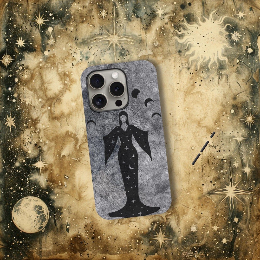 Moon Phase Celestial Tough Cases, Black Grey Witch Design, Phone Covers ...