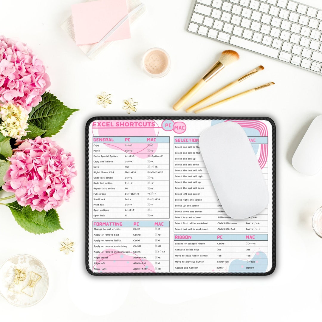 Excel Shortcuts Pink Mouse Pad Excel Gift for Student Office Mousepad ...