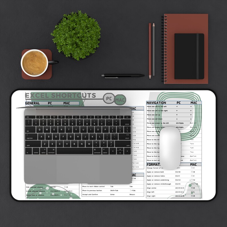 Excel Shortcuts Desk Mat for Dorm Office Desk Pad Mouse Pad Deskpad ...
