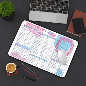Excel Shortcuts Pink Desk Mat for Dorm Office Desk Pad Mouse Pad ...