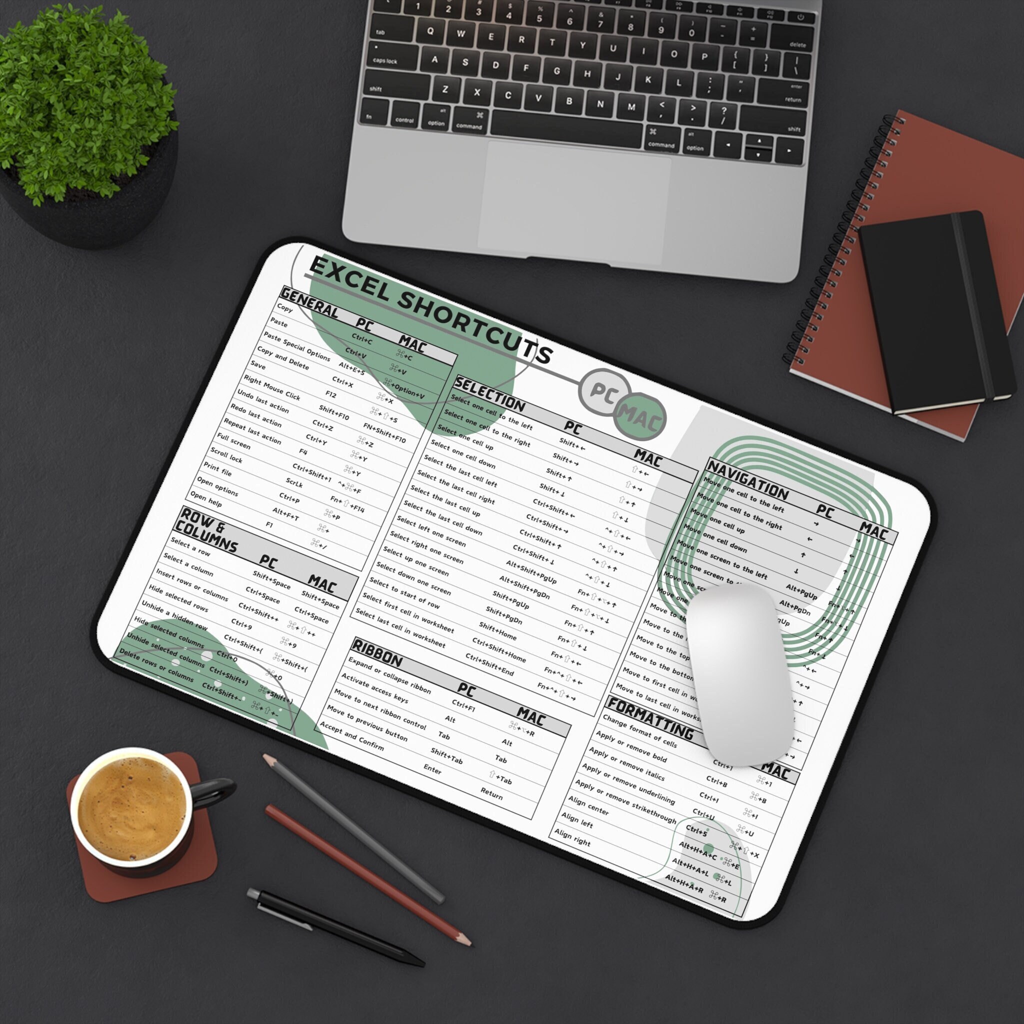 Excel Shortcuts Desk Mat for Dorm Office Desk Pad Mouse Pad Deskpad ...