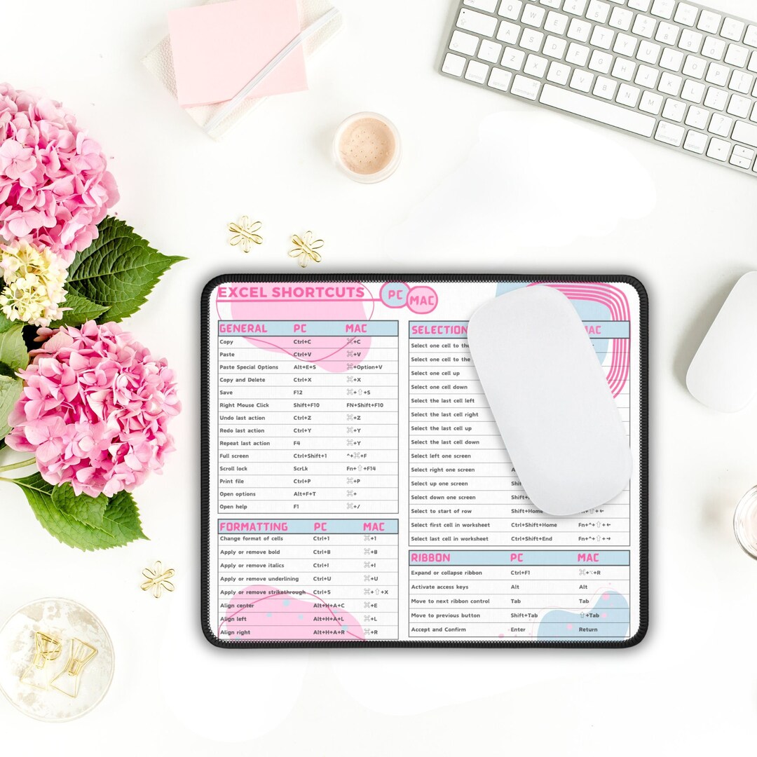 Excel Shortcuts Pink Mouse Pad Excel Gift for Student Office Mousepad ...