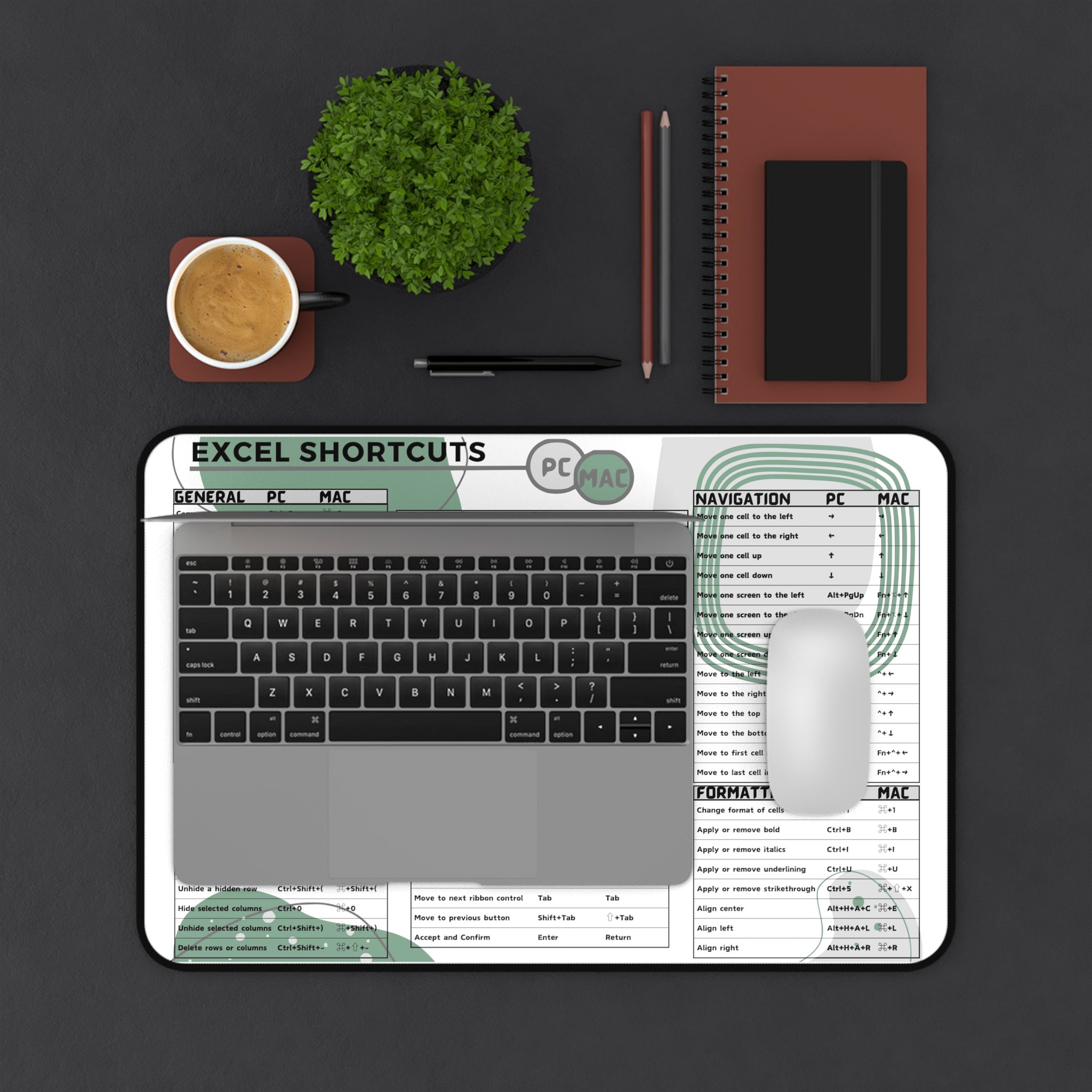 Excel Shortcuts Desk Mat for Dorm Office Desk Pad Mouse Pad Deskpad ...