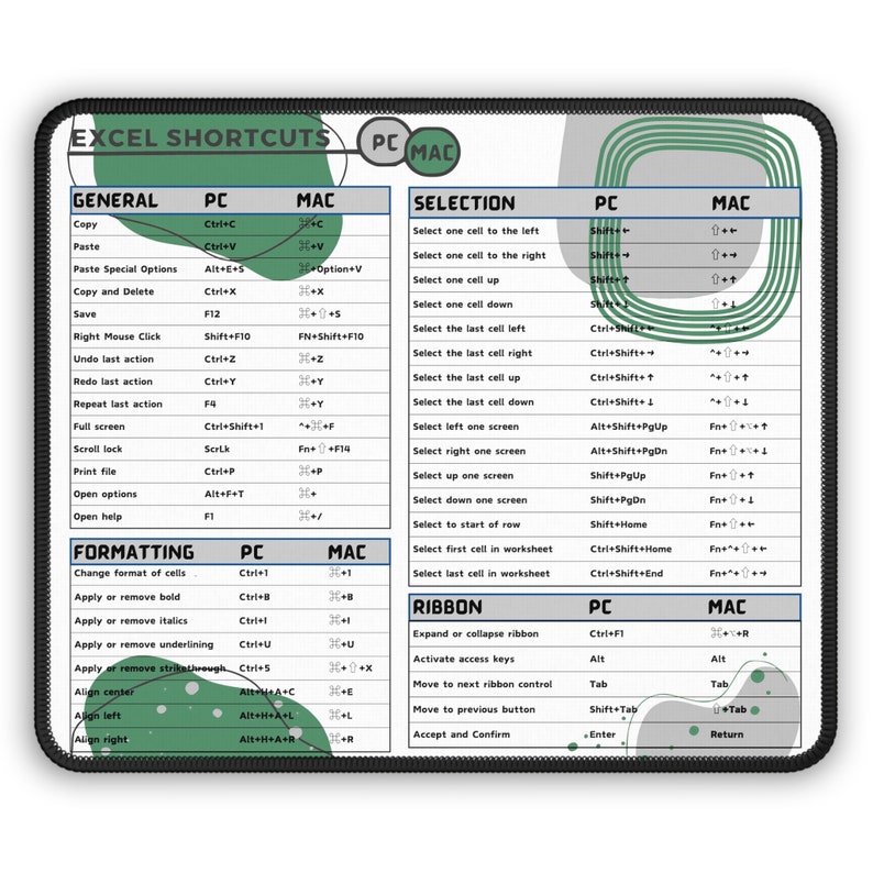 Excel Shortcuts Mouse Pad Excel Gift for Student Office Mousepad ...