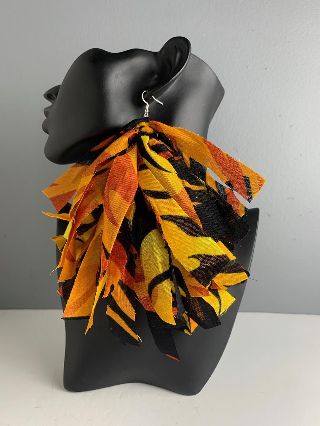 Tiger Print Tassel Earrings: Frayed Fabric Dangle Earrings - Etsy