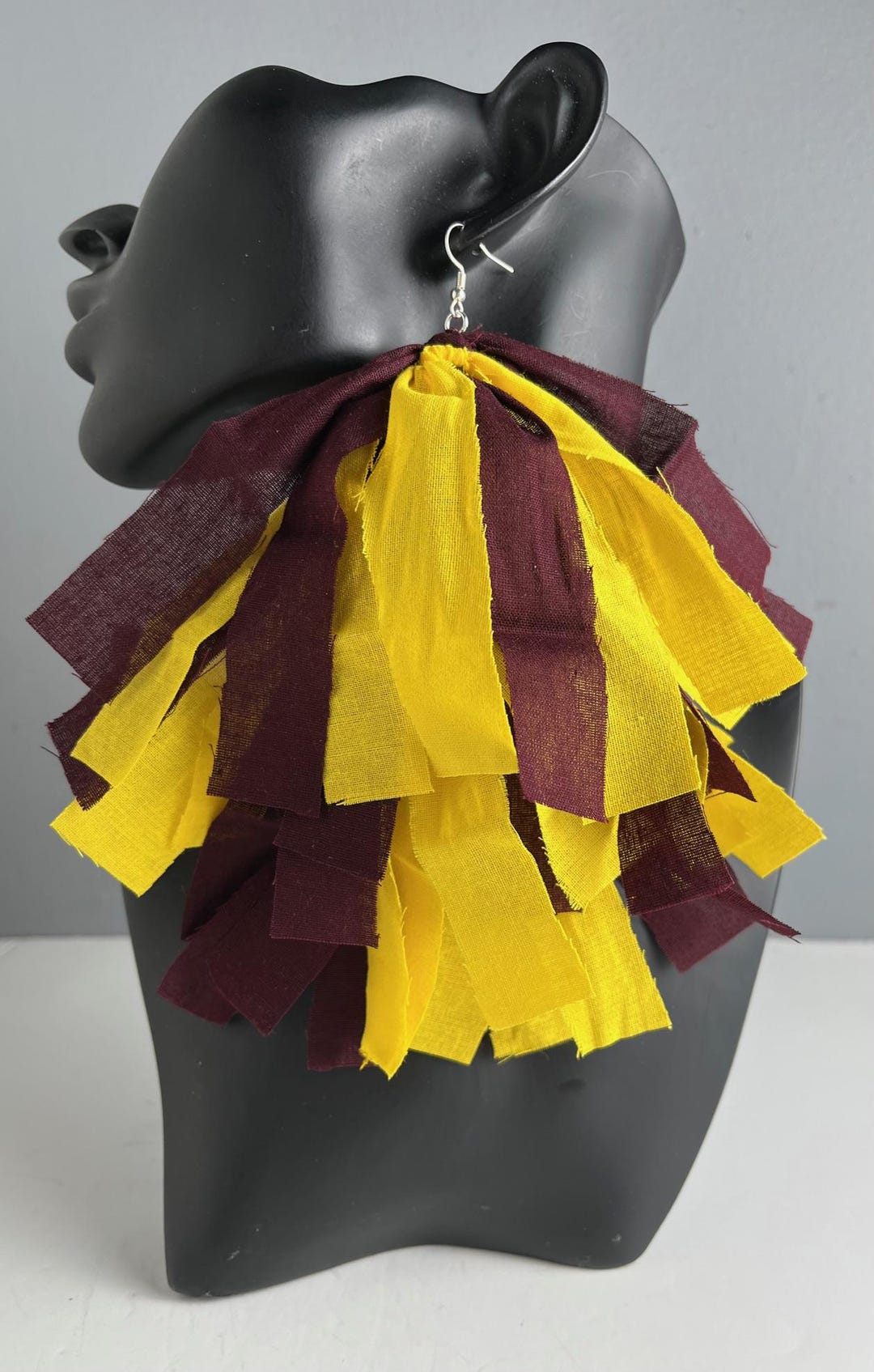 Maroon and Yellow Fringe Frayed Tassel Earrings, Boho Earrings, Hippie ...