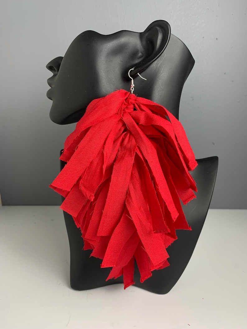 Red Fringe Frayed Tassel Earrings Boho Earrings Hippie - Etsy