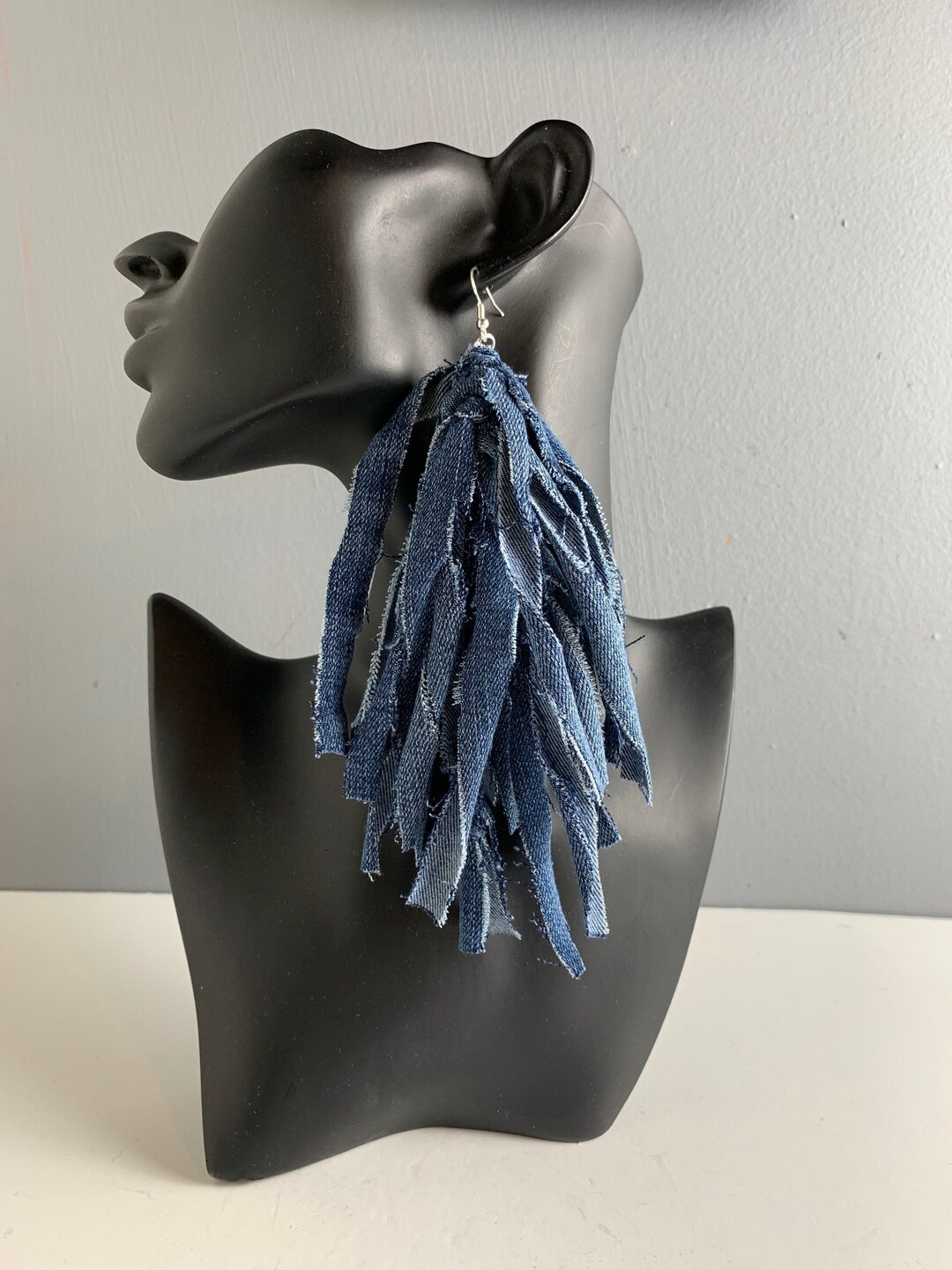 Denim Fringe Frayed Tassel Earrings, Denim Earrings, Denim Jewelry - Etsy