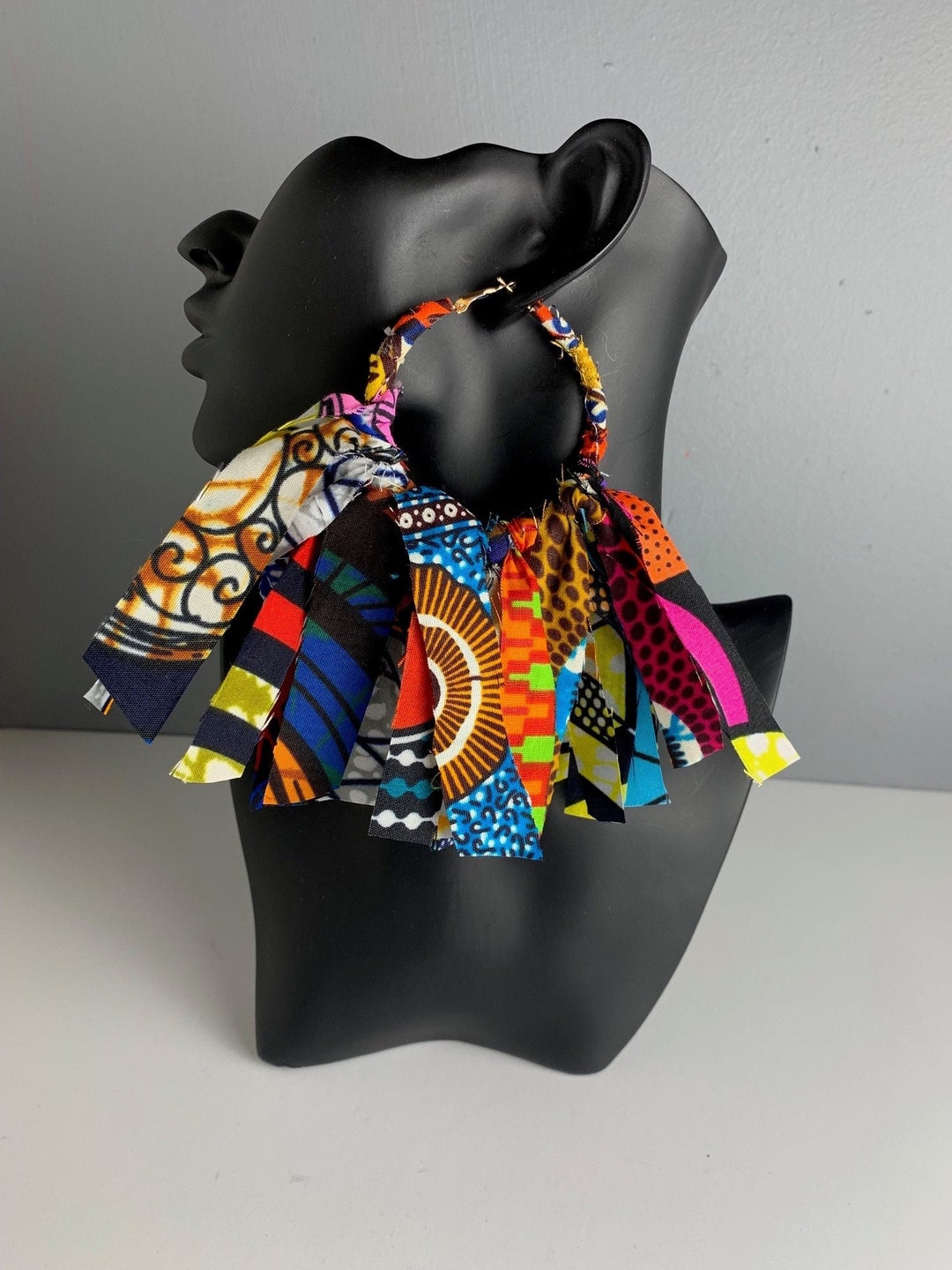 African Fabric Hoop Earrings, Ankara Statement Earrings, Colorful ...