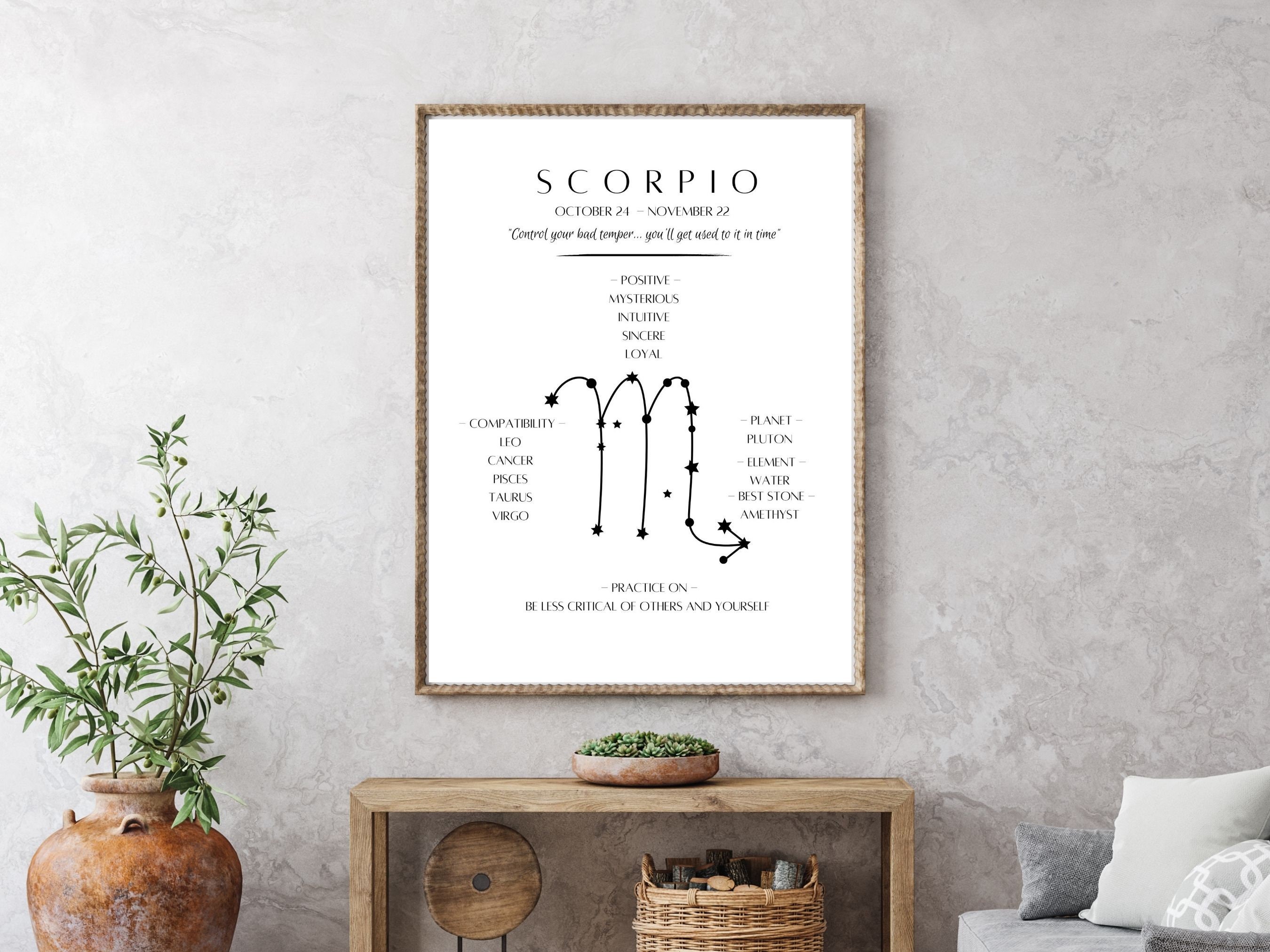 Scorpio Wall Art Zodiac Poster Scorpio Gift Scorpio Zodiac Print ...