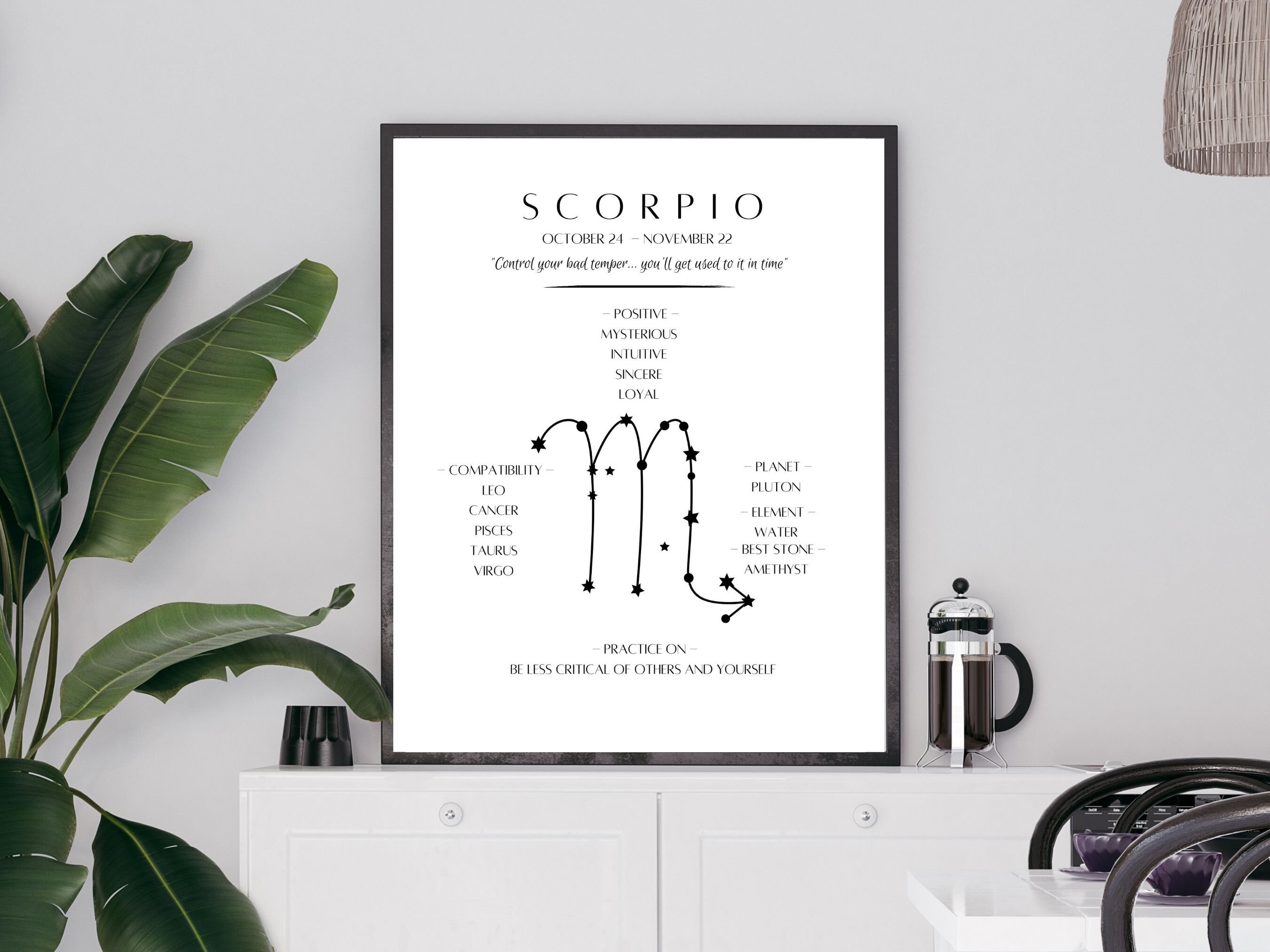 Scorpio Wall Art Zodiac Poster Scorpio Gift Scorpio Zodiac Print ...