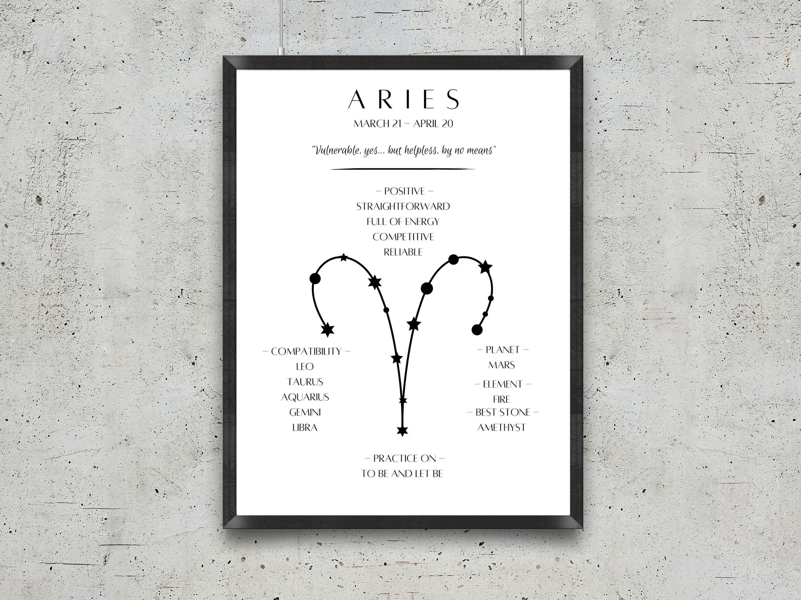 Aries Wall Art Zodiac Wall Art Aries Gift Aries Zodiac Print Aries Art Horoscope Wall Art Zodiac ...