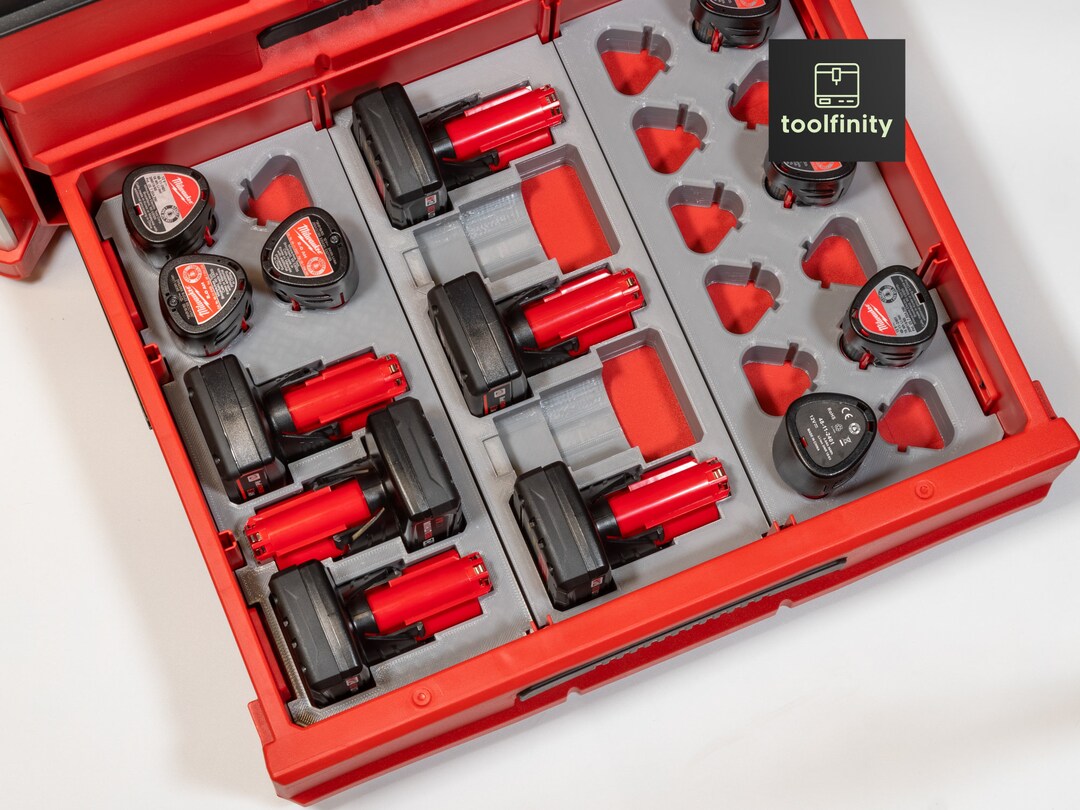 Milwaukee PACKOUT 3-drawer Tool Box M12 Battery Holder Rack Tray Insert ...