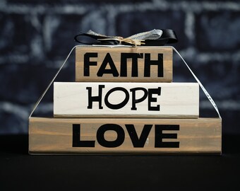 Book Stack Faith Hope Love Rustic Farmhouse Decor Wood Display Gift - Etsy