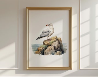 Coastal Observer: Seagull Portrait on Sandy Shores - Etsy