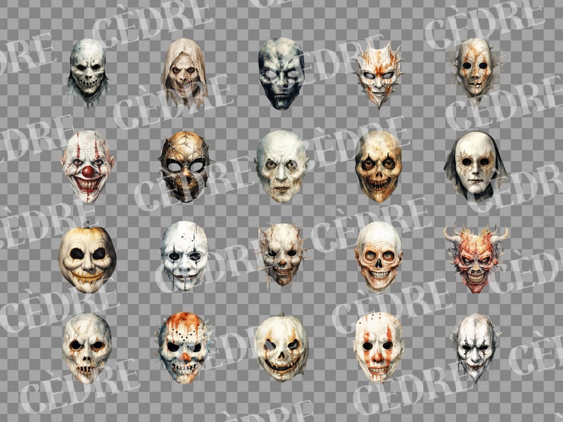 Watercolor Scary Mask Clipart, Spooky Masks Clipart, Halloween Mask ...