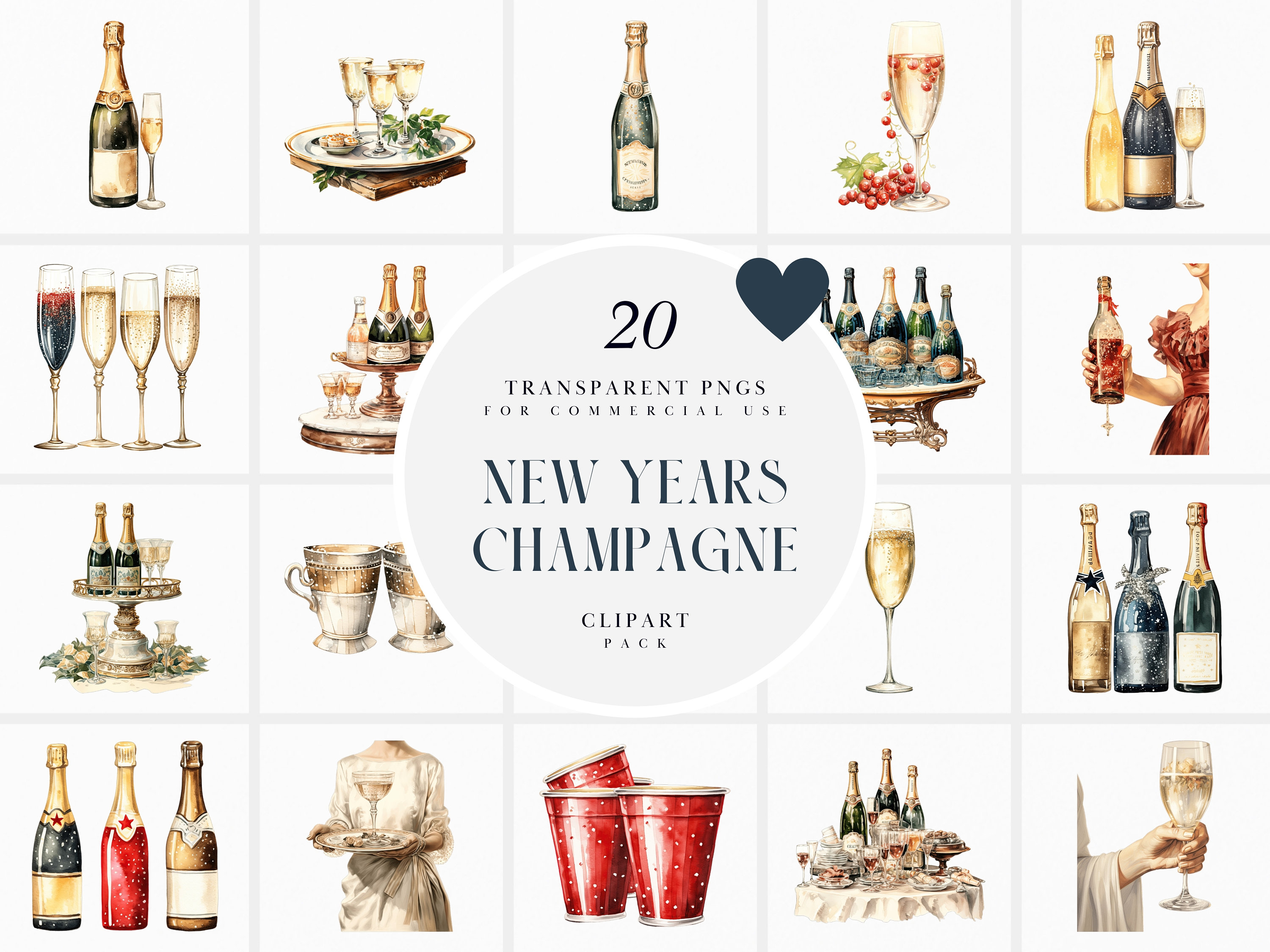 Watercolor New Years Champagne Clipart, New Years Eve Celebratory ...