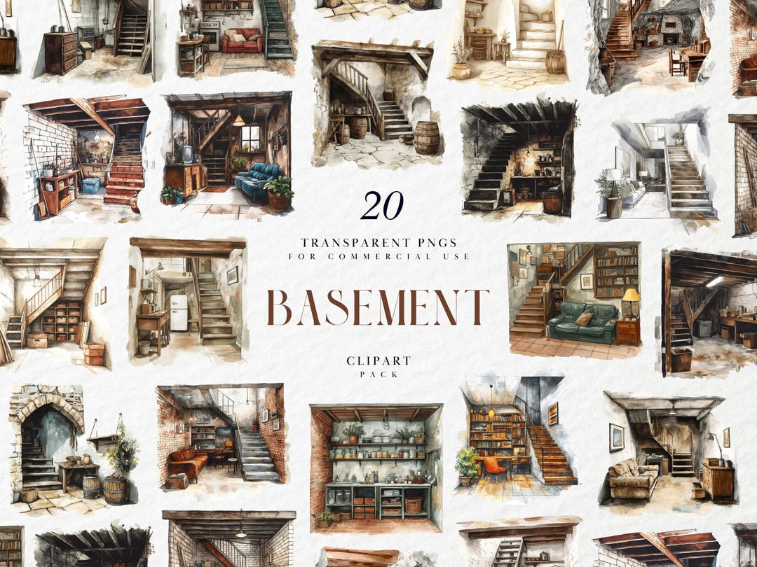 Watercolor Basement Clipart, Downstairs Unit, Split Level, Old House ...
