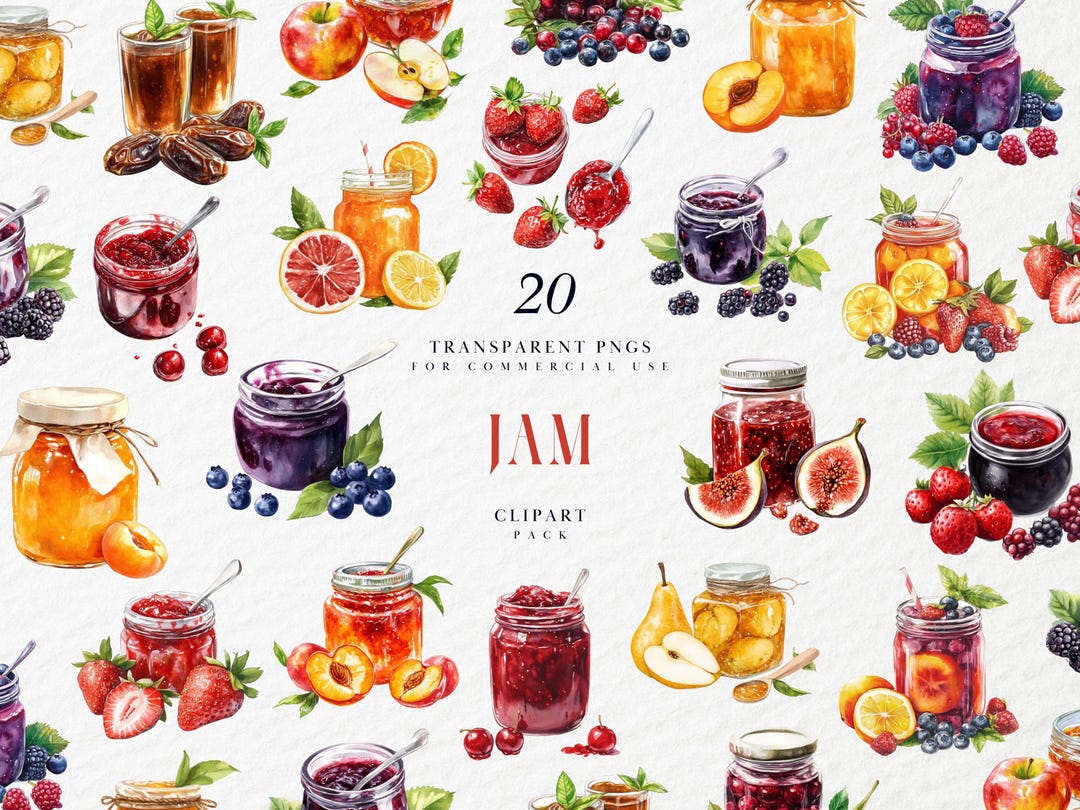 Watercolor Fruit Jam Clipart, Grandma's Berry Jam Clipart, Sweet ...