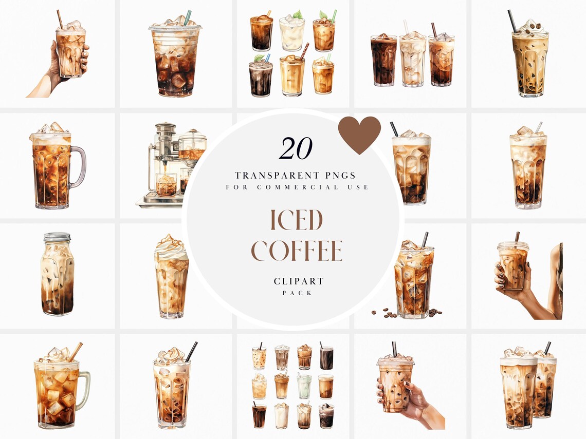 Watercolor Iced Coffee Clipart, Creamy Milk Ice Coffee Clipart, Sweet ...