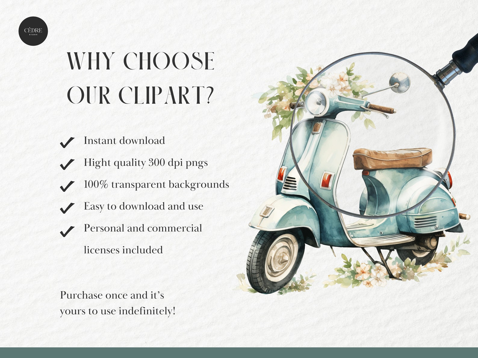 Watercolor Vespas Clipart, Italian Vespa Clipart, Electric Scooter ...