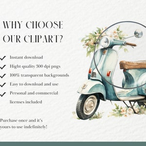 Watercolor Vespas Clipart, Italian Vespa Clipart, Electric Scooter ...
