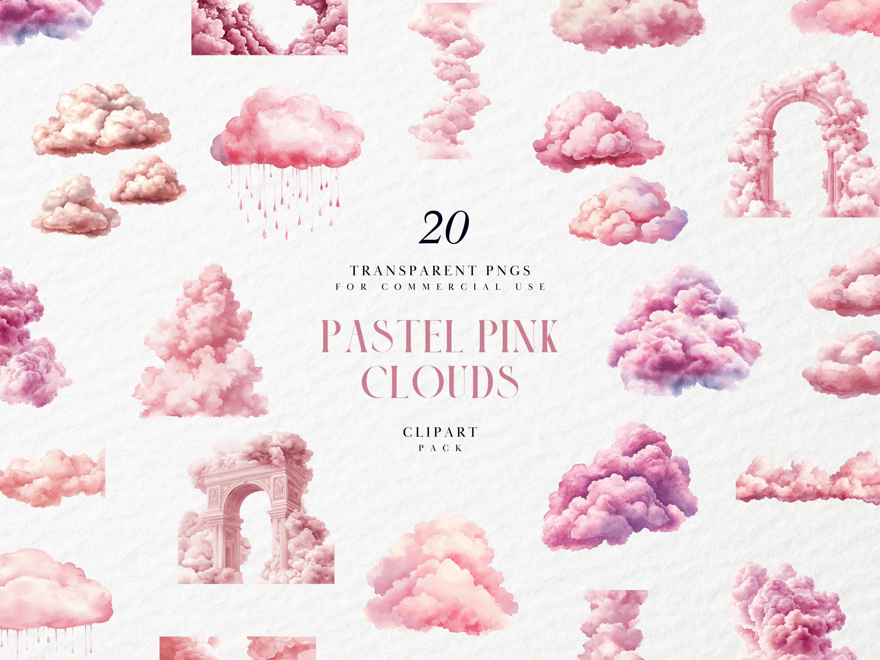 Watercolor Pastel Pink Clouds Clipart, Baby Pink Fluffy Clouds, Nursery ...