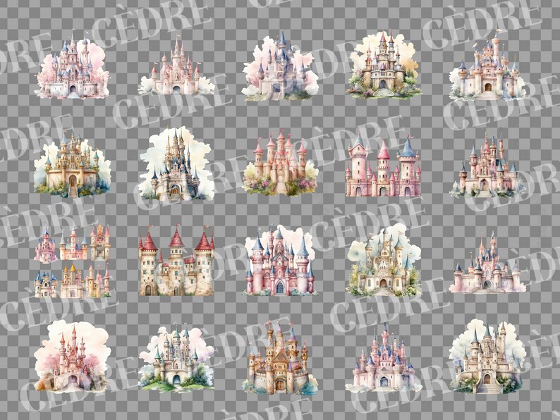 Watercolor Princess Castle Clipart, Pink Fairytale Castles Clipart, Magical Fantasy Castles ...