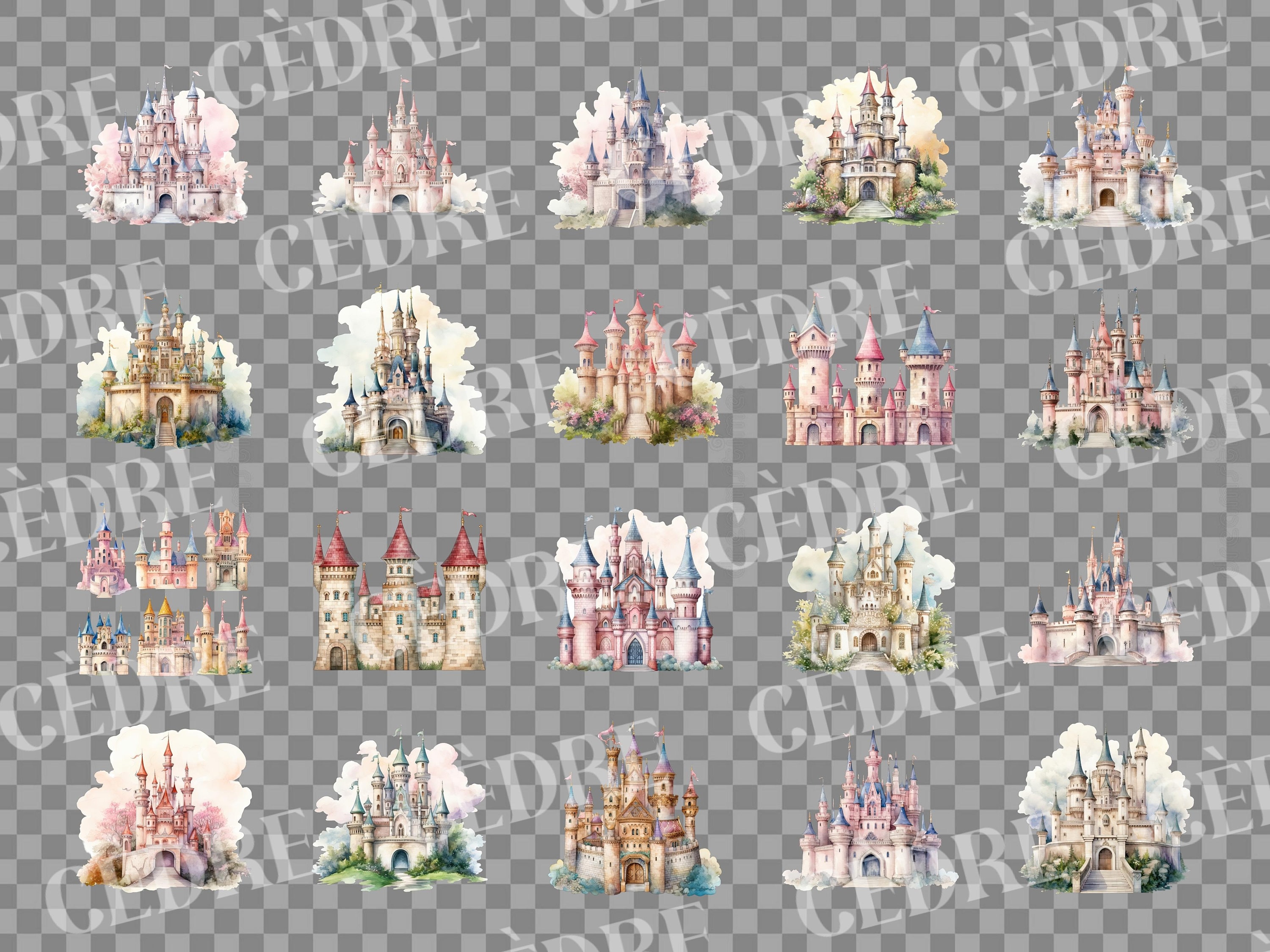 Watercolor Princess Castle Clipart, Pink Fairytale Castles Clipart ...