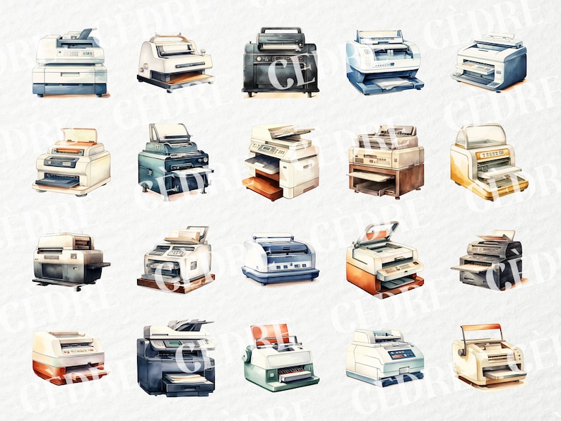 Watercolor Printer Clipart, Printing Machine Clipart, Fax Machine ...