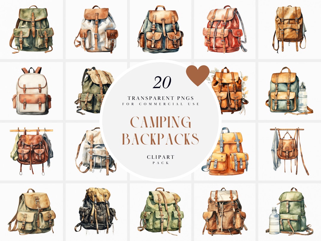 Watercolor Camping Backback Clipart, Heavy Duty Backpack Clipart ...