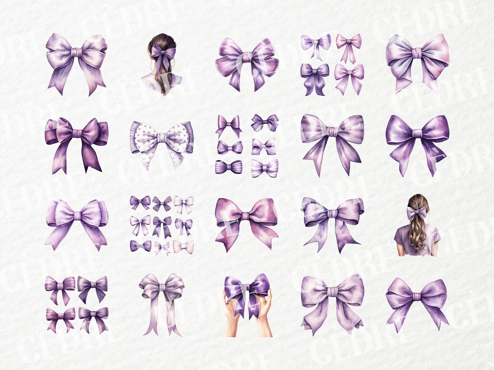 Watercolor Purple Bow Clipart, Hair Bows Clipart, Purple Ribbon Clipart ...