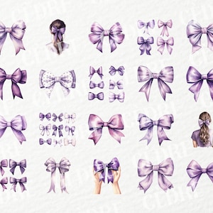 Watercolor Purple Bow Clipart, Hair Bows Clipart, Purple Ribbon Clipart ...