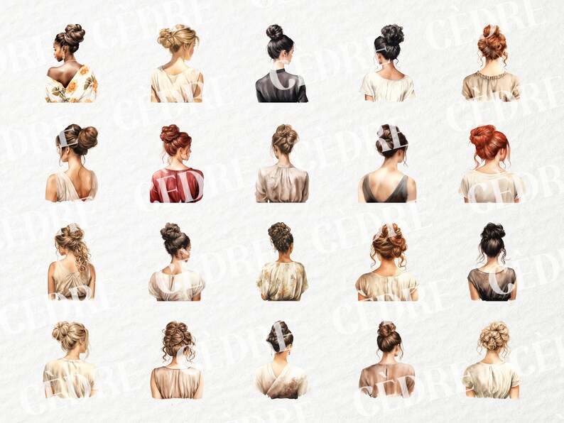 Watercolor Hairbun Clipart, Womens Hair in Bun Clipart, Girls Hair Bun ...