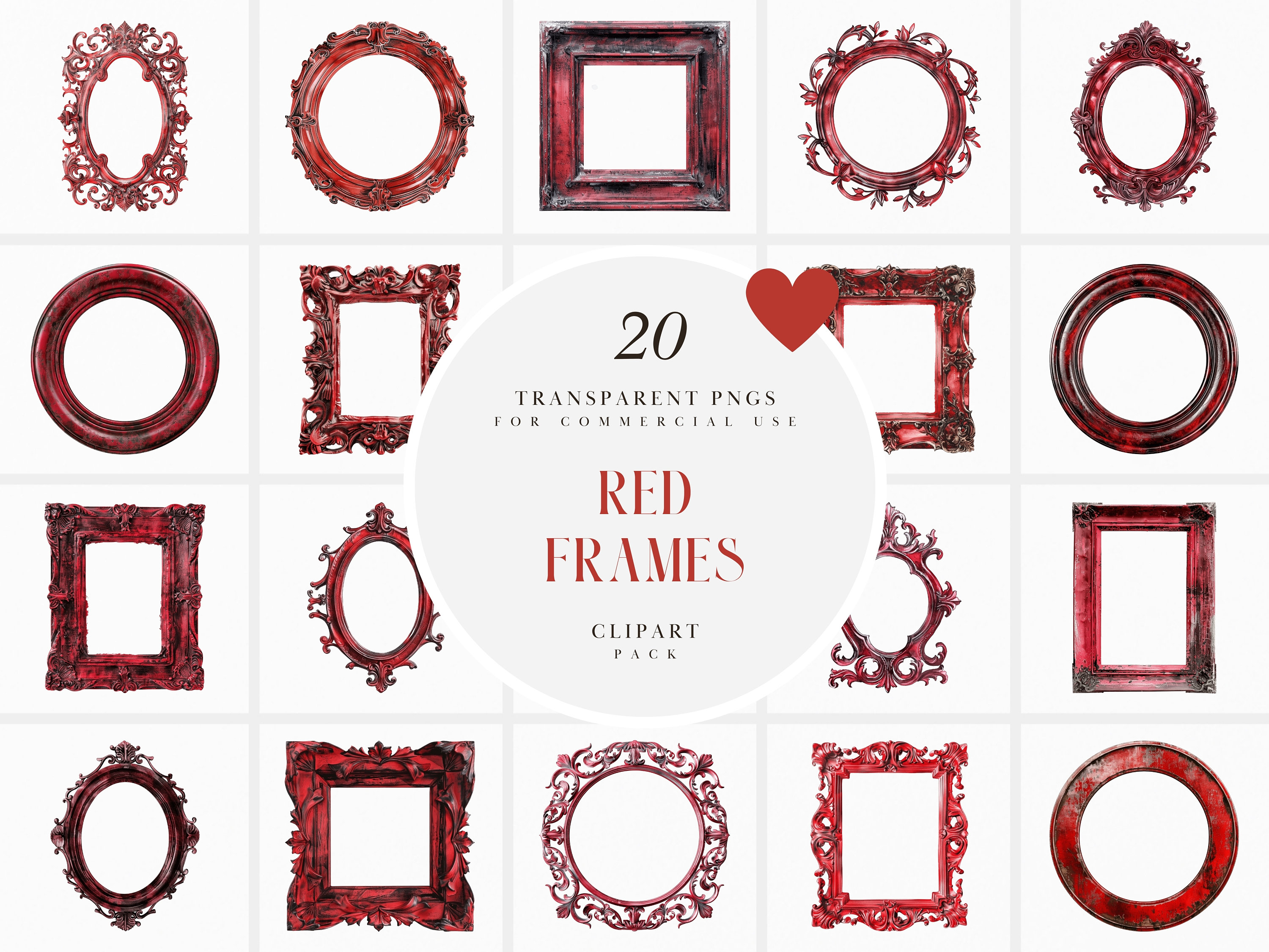 Watercolor Red Frames Clipart, Antique Ornamental Corner Border ...