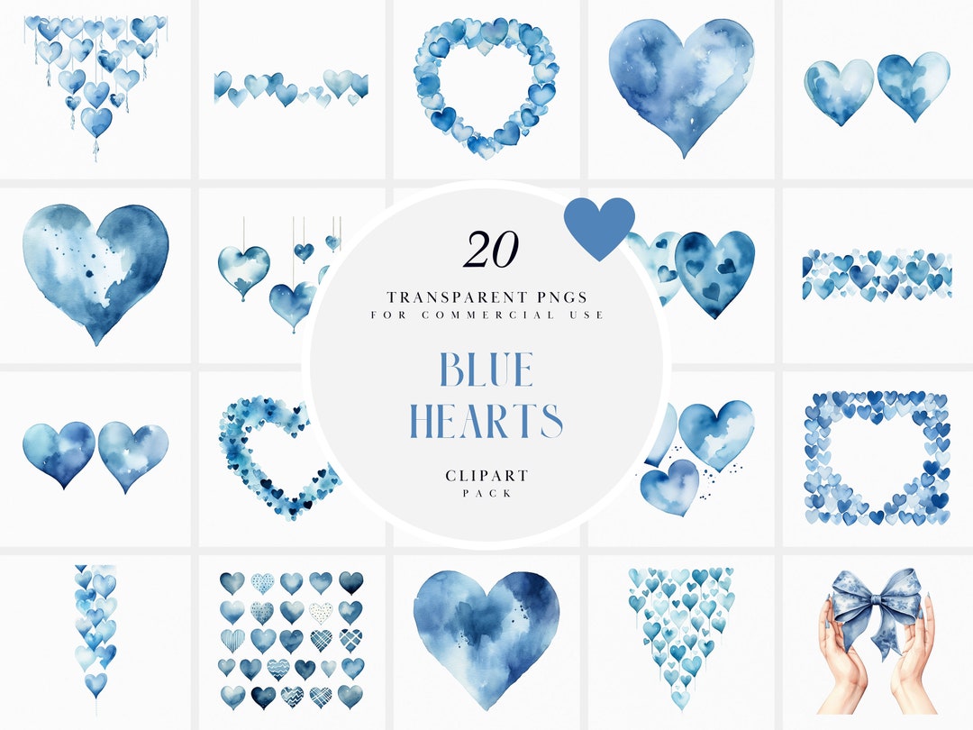 Watercolor Blue Hearts Clipart, Blue Heart Clipart, Heart Shape Clipart ...