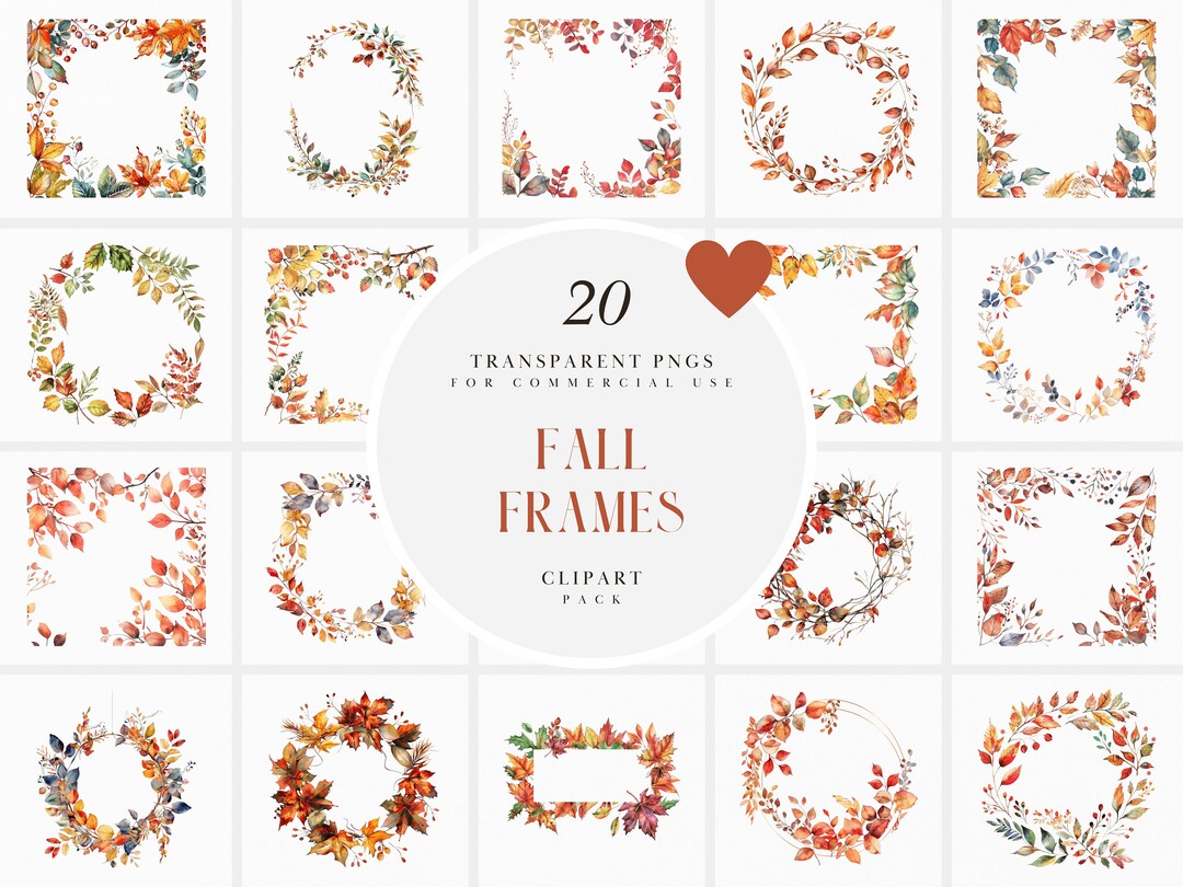 Watercolor Fall Frame Clipart, Fall Season Leaves Frames, Rounded ...