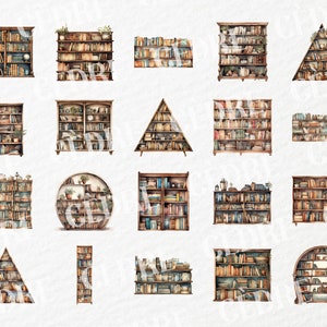 Watercolor Bookshelf Clipart, Bookshelves Clipart, Home Library Clipart ...