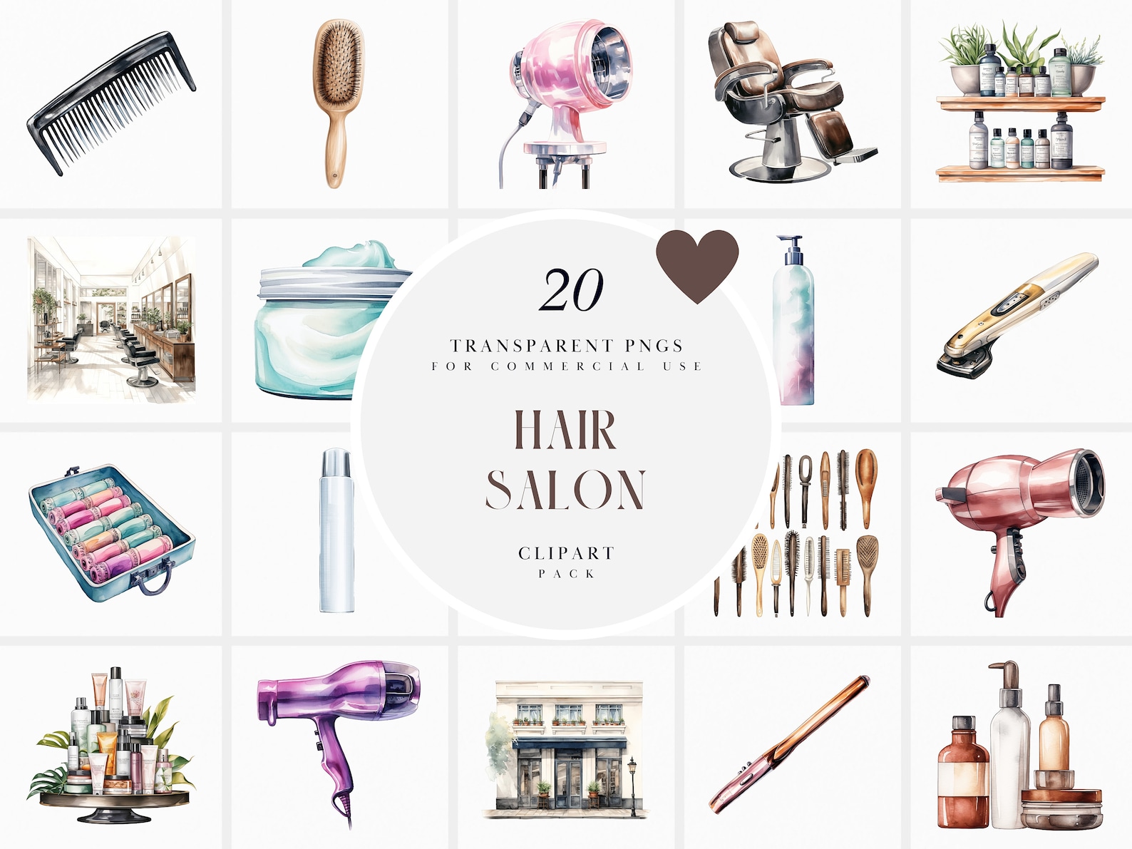 Watercolor Hair Salon Clipart, Hair Salon Elements Clipart ...