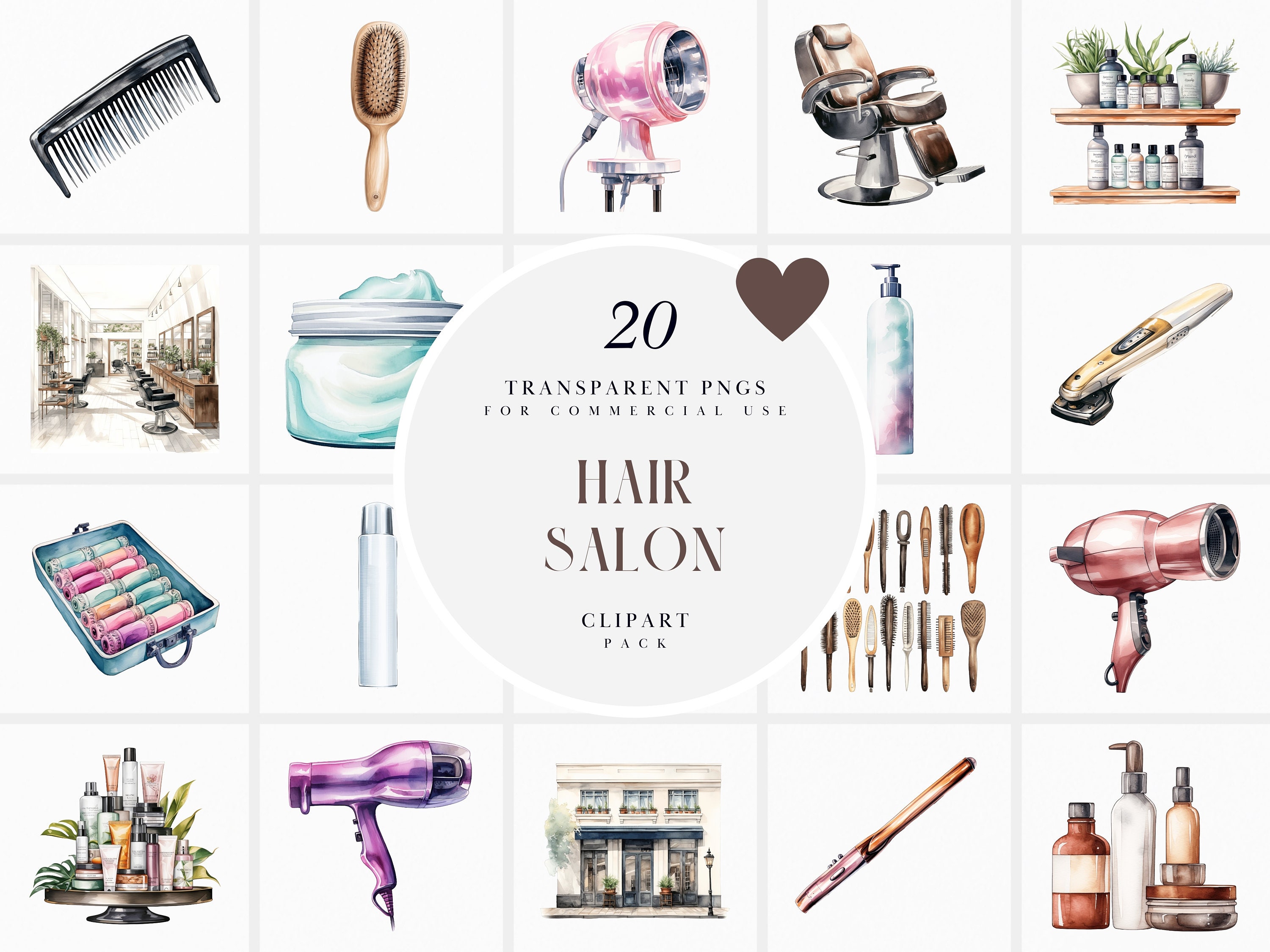 Watercolor Hair Salon Clipart, Hair Salon Elements Clipart ...