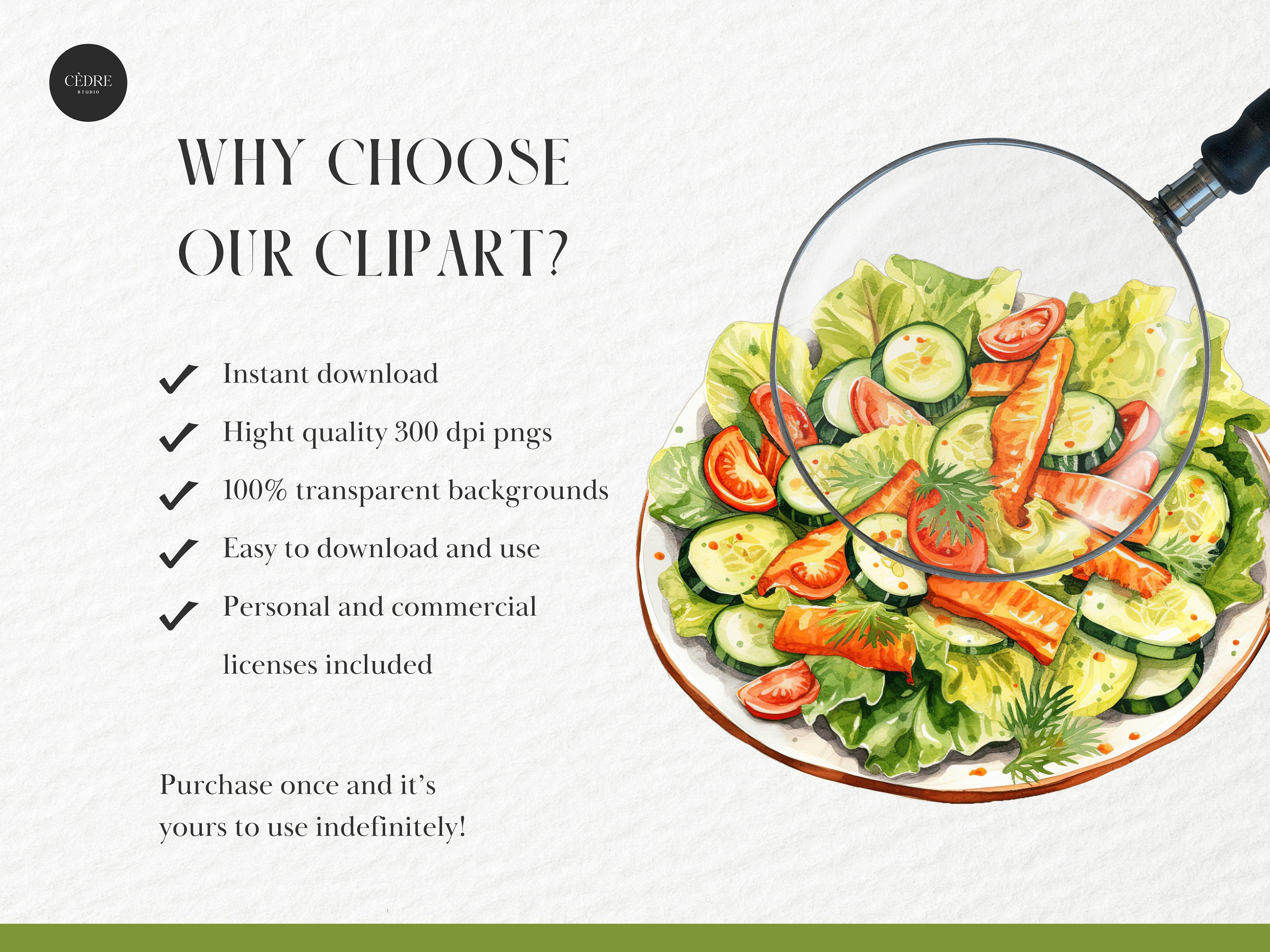 Watercolor Mixed Salad Clipart, Green Salad Bowl Clipart, Fresh Garden ...